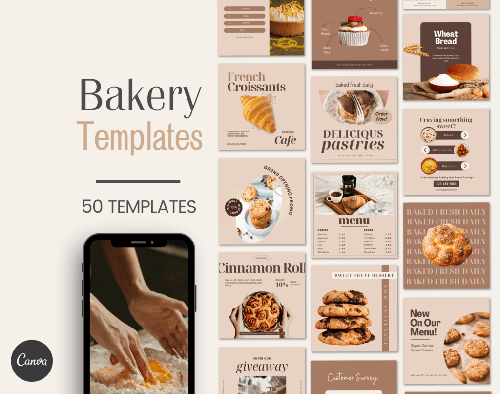 Bakery & Cookie Shop Canva Templates | Social Media Posts for Bakeshops ...