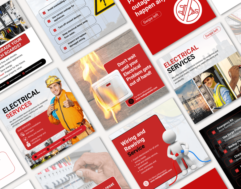 Electrician & Wiring Technician Canva Templates | Social Media Posts ...