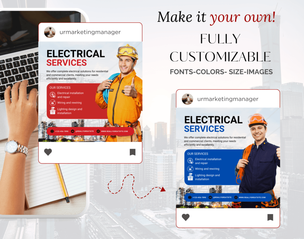 Electrician & Wiring Technician Canva Templates | Social Media Posts ...