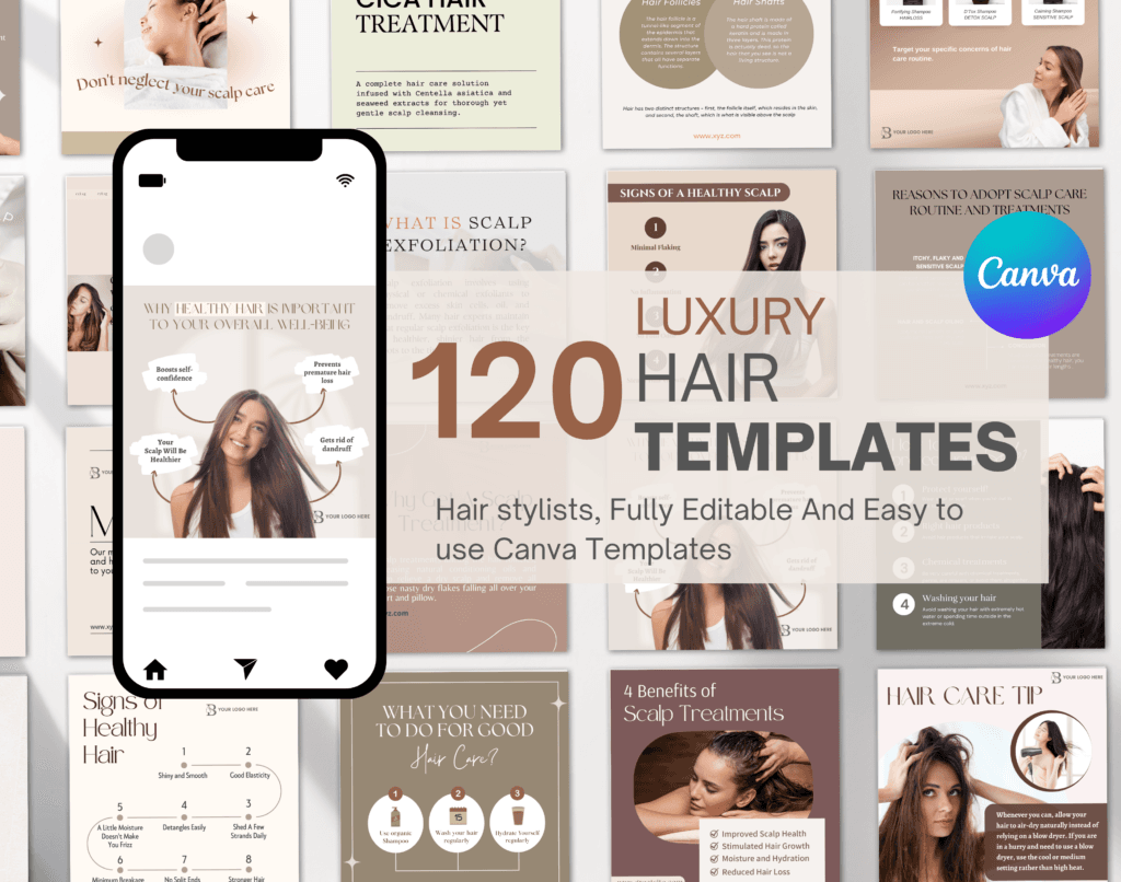 Hairstylist & Scalp Treatment Canva Templates | Hair Care, Haircuts ...