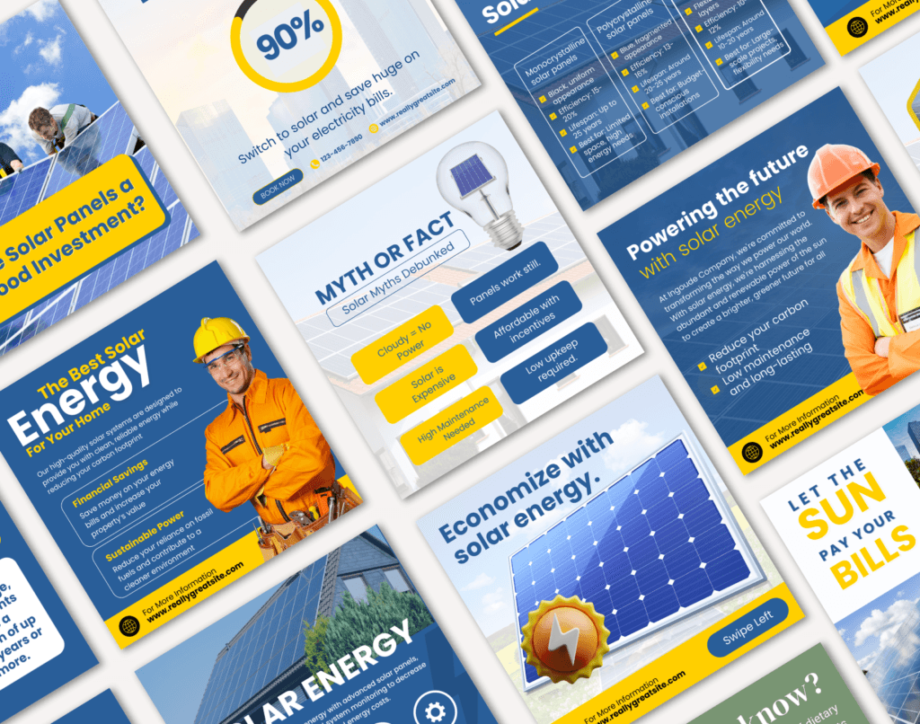 Solar Panel & Renewable Energy Canva Templates | Social Media Posts for ...