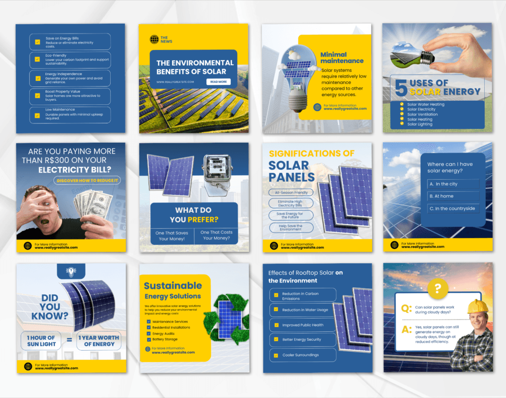 Solar Panel & Renewable Energy Canva Templates | Social Media Posts for ...